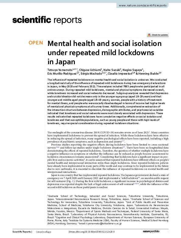 (PDF) Mental health and social isolation under repeated mild lockdowns ...