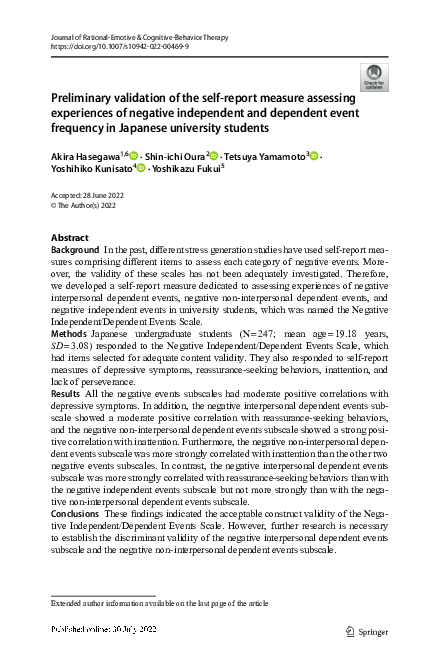 (PDF) Preliminary validation of the self-report measure assessing experiences of negative ...