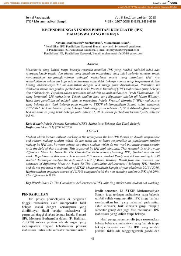 (PDF) Kecenderungan Indeks Prestasi Kumulatif (Ipk) Mahasiswa Yang ...