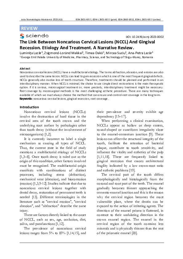 (PDF) The Link Between Noncarious Cervical Lesions (NCCL) And Gingival Recession. Etiology And ...