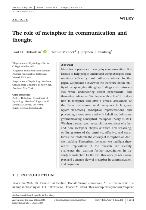 (PDF) The role of metaphor in communication and thought