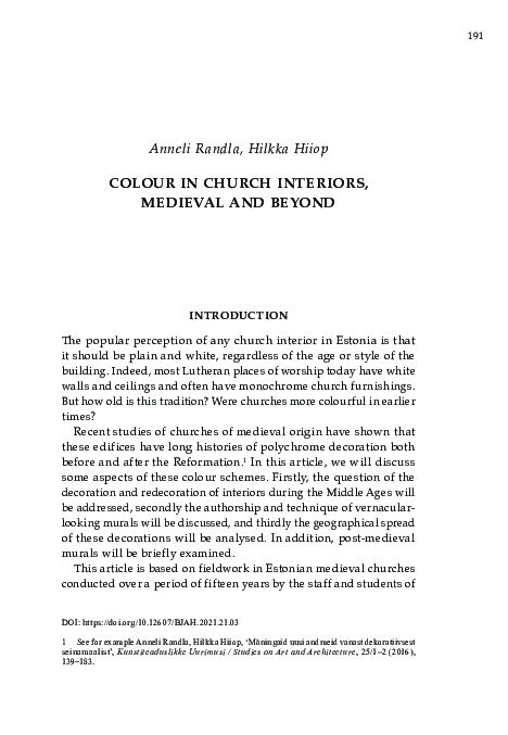(PDF) Anneli Randla, Hilkka Hiiop COLOUR IN CHURCH INTERIORS, MEDIEVAL ...