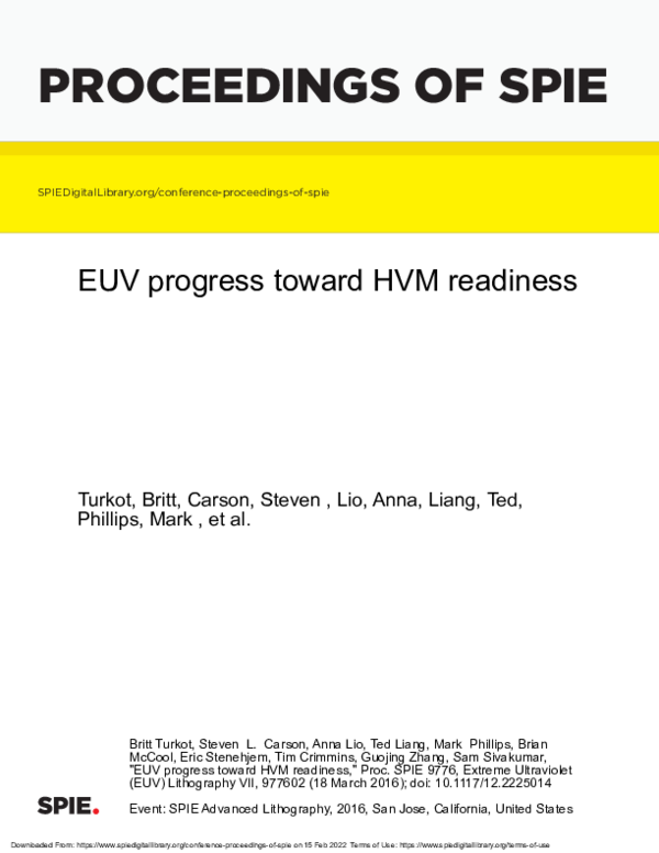 (PDF) EUV progress toward HVM readiness