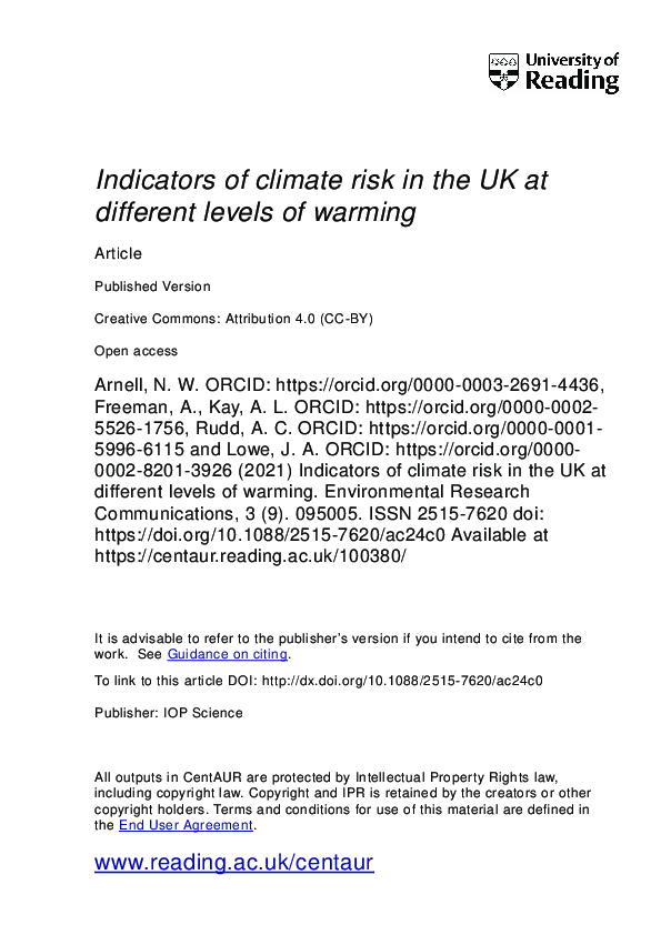 (PDF) Indicators of climate risk in the UK at different levels of ...