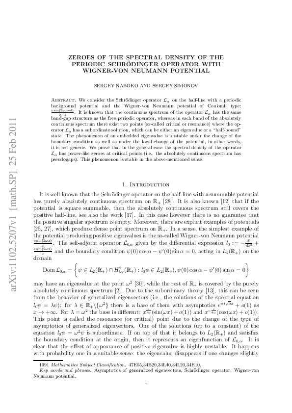 (PDF) Zeroes of the spectral density of the periodic Schr dinger ...