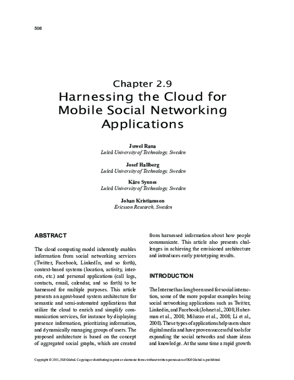 (PDF) Harnessing the Cloud for Mobile Social Networking Applications