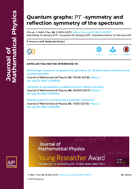 (PDF) Quantum graphs: PT -symmetry and reflection symmetry of the spectrum
