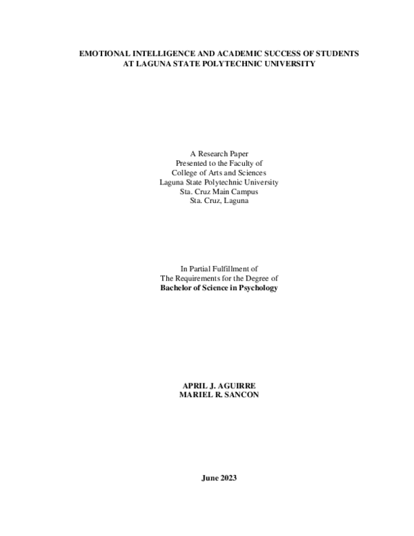 (PDF) EMOTIONAL INTELLIGENCE AND ACADEMIC SUCCESS OF THE STUDENTS AT LAGUNA STATE POLYTECHNIC ...