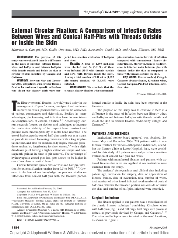 (PDF) External Circular Fixation: A Comparison of Infection Rates ...