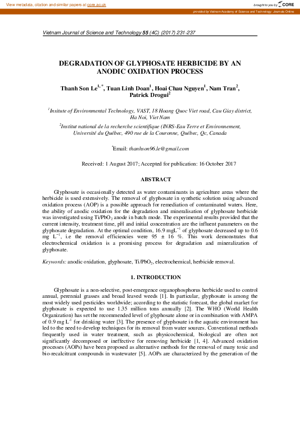 (PDF) Degradation of Glyphosate Herbicide by an Anodic Oxidation Process