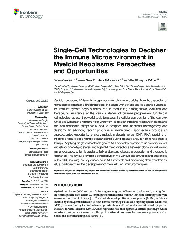 (PDF) Single-Cell Technologies to Decipher the Immune Microenvironment in Myeloid Neoplasms ...