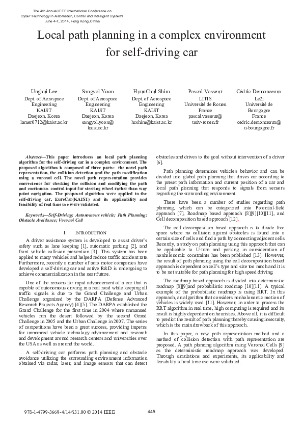 (PDF) Local path planning in a complex environment for self-driving car