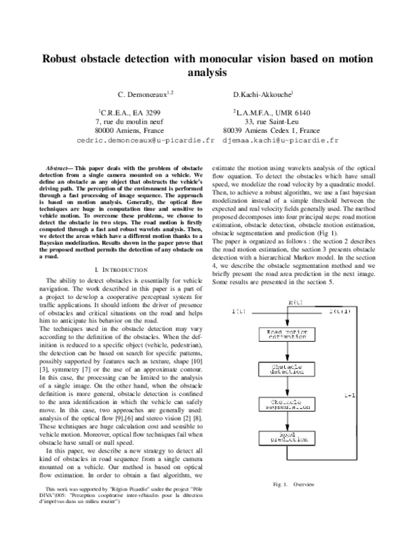 Pdf Robust Obstacle Detection With Monocular Vision Based On Motion