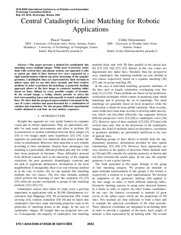 (PDF) Central catadioptric line matching for robotic applications