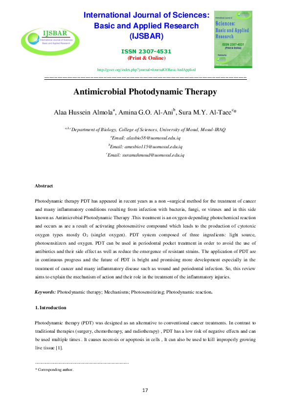 (PDF) Antimicrobial Photodynamic Therapy