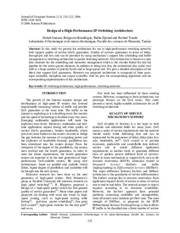 (PDF) Design of a High-Performance IP Switching Architecture | Belgacem Bouallegue - Academia.edu