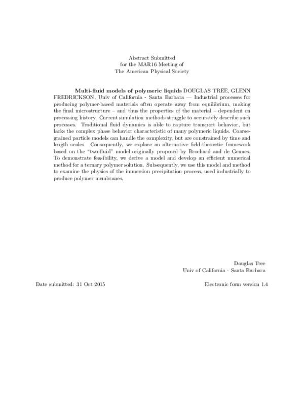 (PDF) Multi-fluid models of polymeric liquids