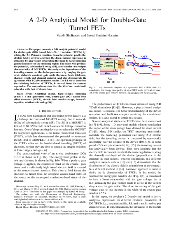 (PDF) A 2-D Analytical Model for Double-Gate Tunnel FETs
