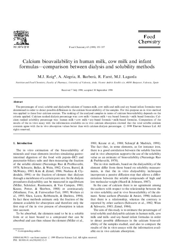 (PDF) Calcium bioavailability in human milk, cow milk and infant ...