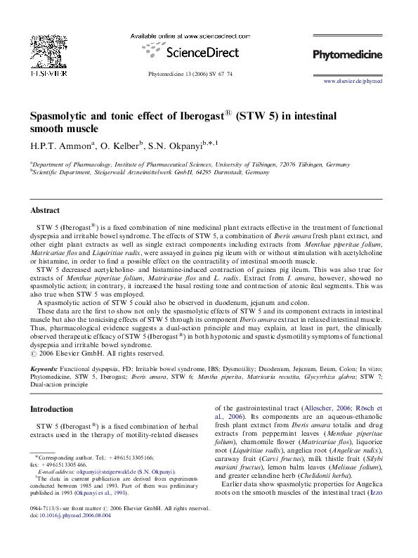 (PDF) Spasmolytic and tonic effect of Iberogast® (STW 5) in intestinal ...