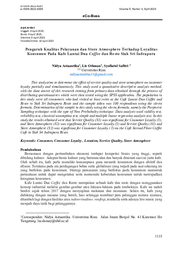 (PDF) Pengaruh Kualitas Pelayanan Dan Store Atmosphere Terhadap Loyalitas Konsumen Pada Kafe ...