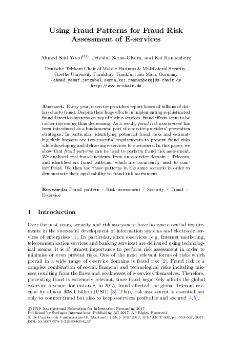 (PDF) Using Fraud Patterns for Fraud Risk Assessment of E-services