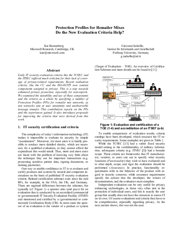 (PDF) Protection profiles for remailer mixes. Do the new evaluation ...