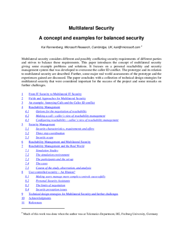(PDF) Multilateral Security: Concepts and Applications