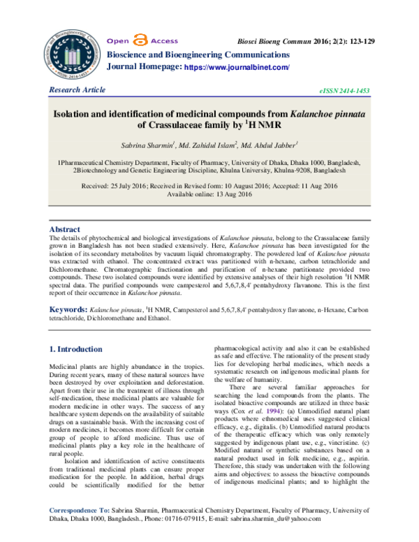 (PDF) Isolation and identification of medicinal compounds from ...