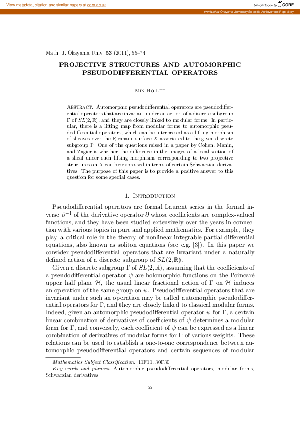 (PDF) Projective Structures and Automorphic Pseudodifferential Operators