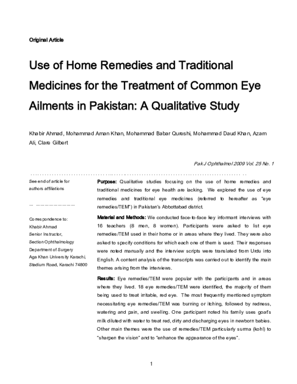(PDF) Use of Home Remedies and Traditional Medicines for the Treatment ...