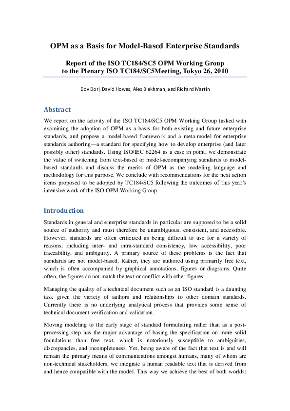 (PDF) OPM as a Basis for Model-Based Enterprise Standards