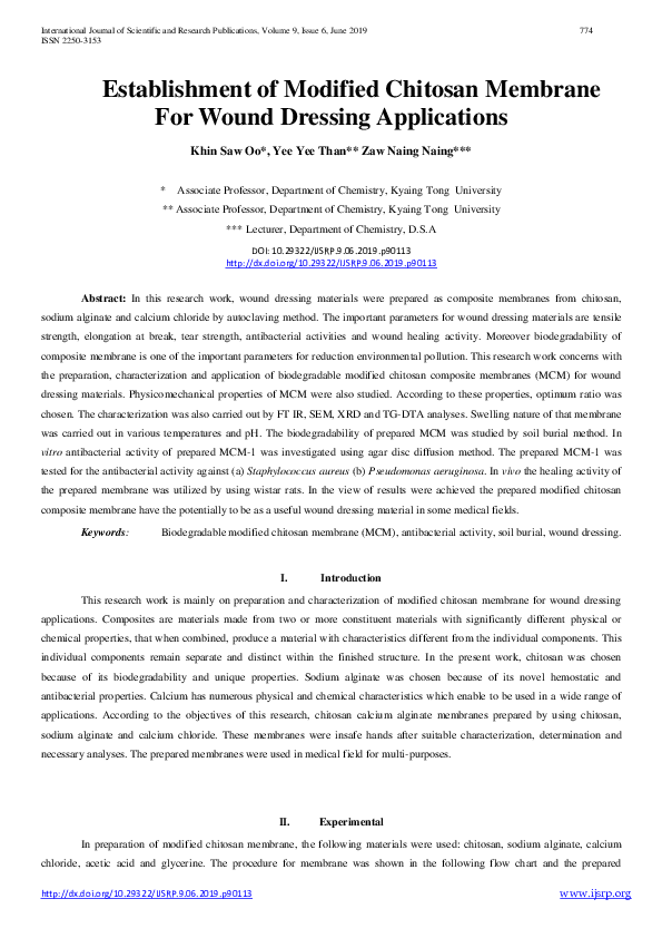(PDF) Establishment of Modified Chitosan Membrane For Wound Dressing ...