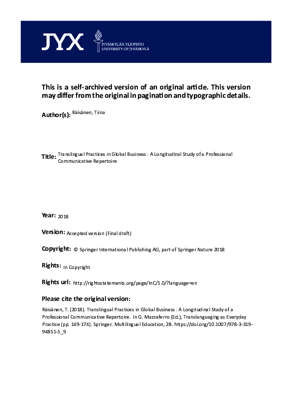 (PDF) Translingual Practices in Global Business. A Longitudinal Study ...