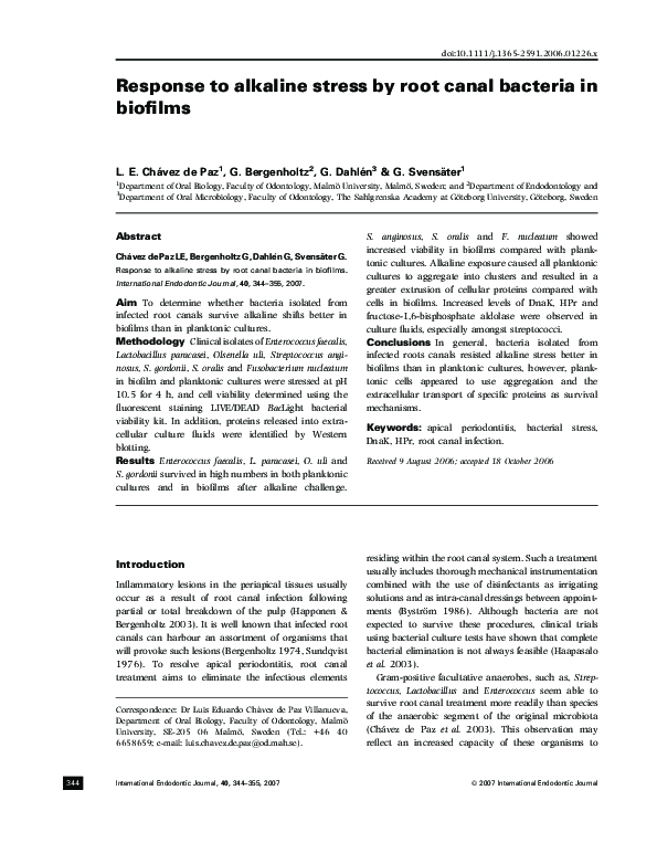 (PDF) Response to alkaline stress by root canal bacteria in biofilms ...