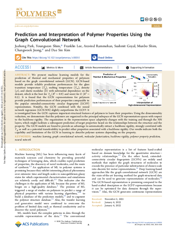 (PDF) Prediction and Interpretation of Polymer Properties Using the Graph Convolutional Network