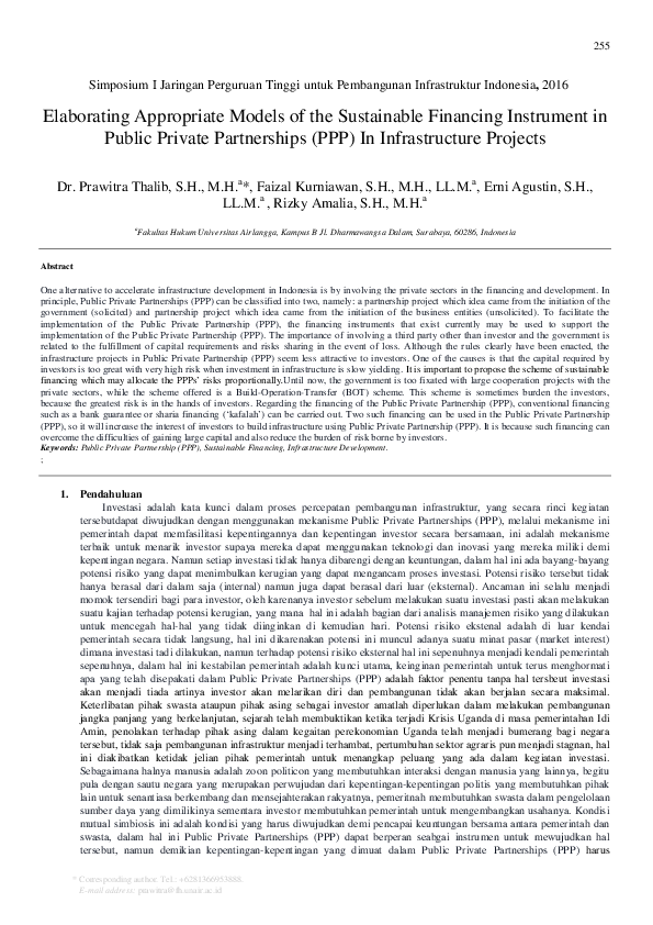 (PDF) Elaborating Appropriate Models of the Sustainable Financing Instrument in Public Private ...