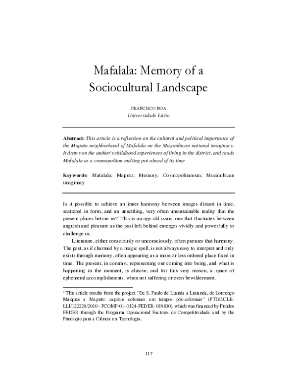 (PDF) Mafalala: Memory of a Sociocultural Landscape
