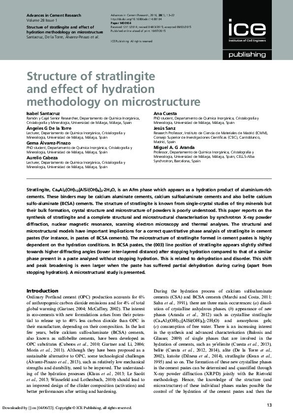 (PDF) Structure of stratlingite and effect of hydration methodology on microstructure
