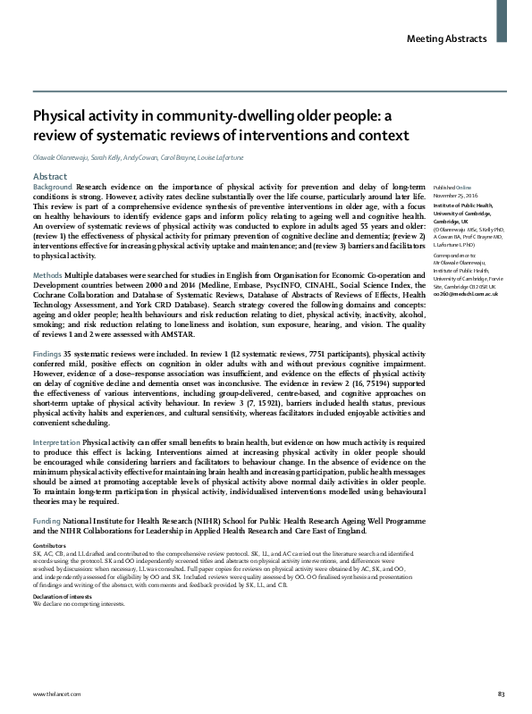 (PDF) Physical activity in community-dwelling older people: a review of systematic reviews of ...
