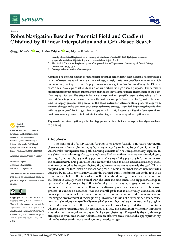 Pdf Robot Navigation Based On Potential Field And Gradient Obtained By Bilinear Interpolation