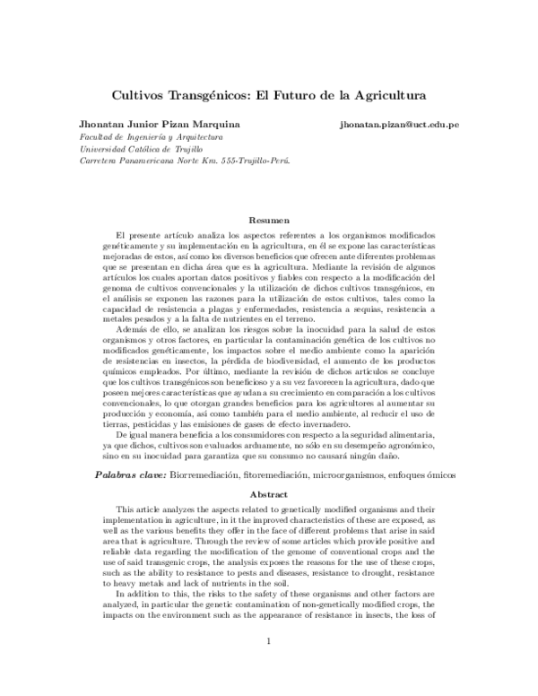 (PDF) Cultivos Transgénicos: El Futuro de la Agricultura | jhonatan ...