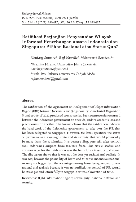 (PDF) Ratifikasi Perjanjian Penyesuaian Wilayah Informasi Penerbangan ...