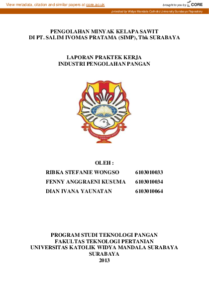 (PDF) Pengolahan minyak kelapa sawit di PT. Salim Ivomas Pratama (SIMP ...