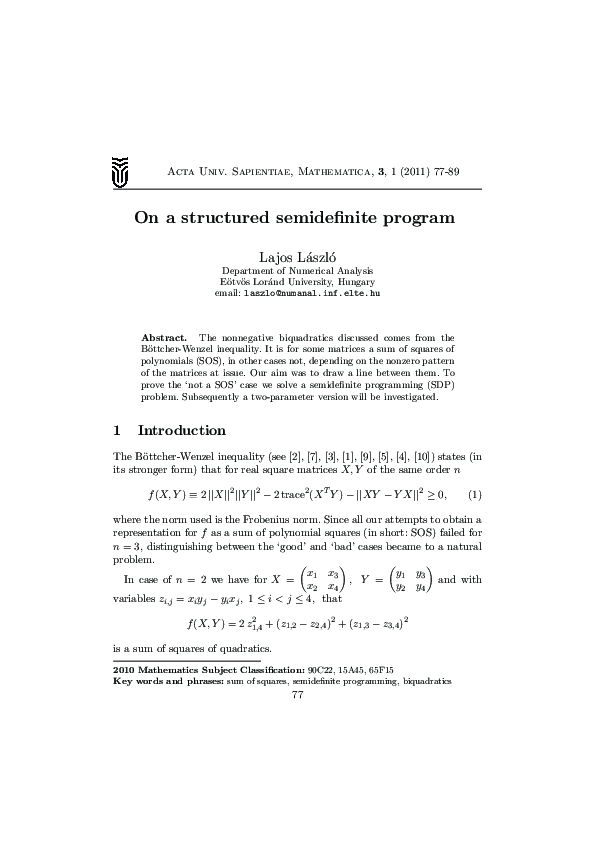 (PDF) On a structured semidefinite program