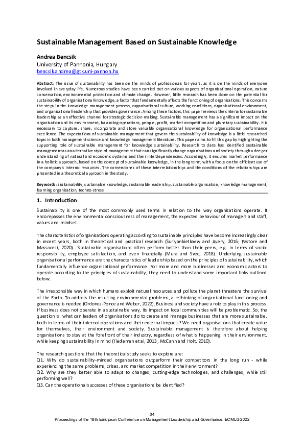 (PDF) Sustainable management based on sustainable knowledge