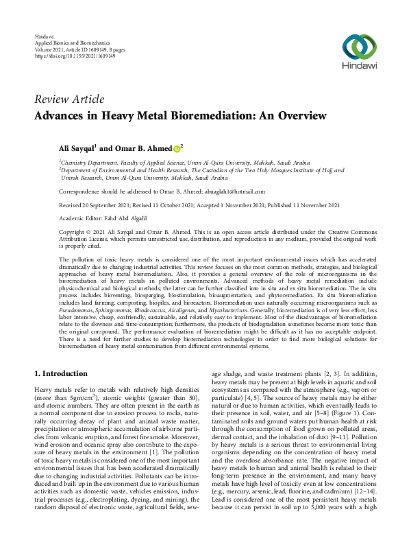 (PDF) Advances in Heavy Metal Bioremediation: An Overview