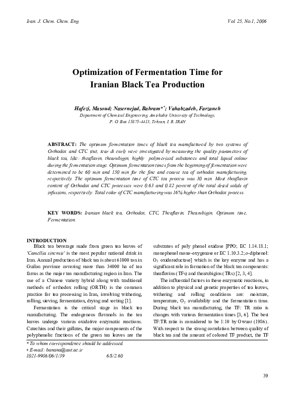 (PDF) Optimization of Fermentation Time for Iranian Black Tea Production
