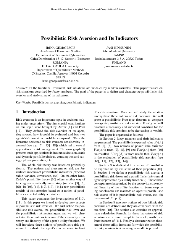 (PDF) Possibilistic risk aversion and its indicators