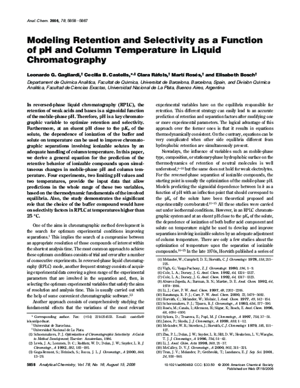 (PDF) Modeling Retention and Selectivity as a Function of pH and Column Temperature in Liquid ...